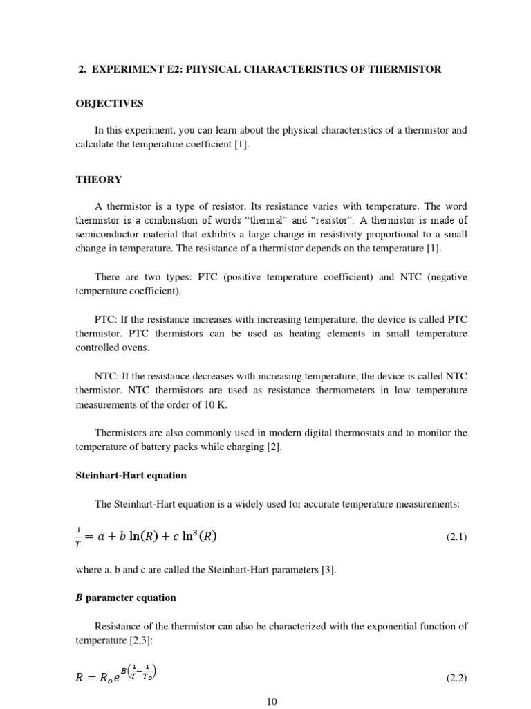 Physical Characteristics of Thermistor | PDF | Electrical Resistance ...
