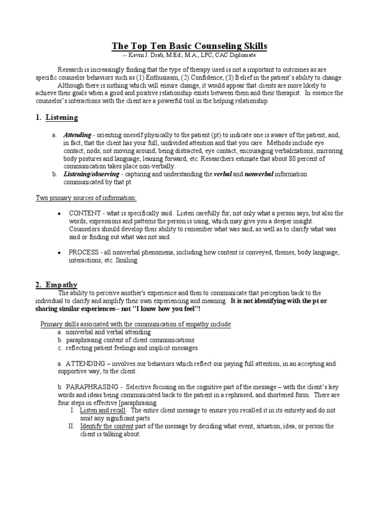 Basic Counselling Skills | PDF | Nonverbal Communication | Communication