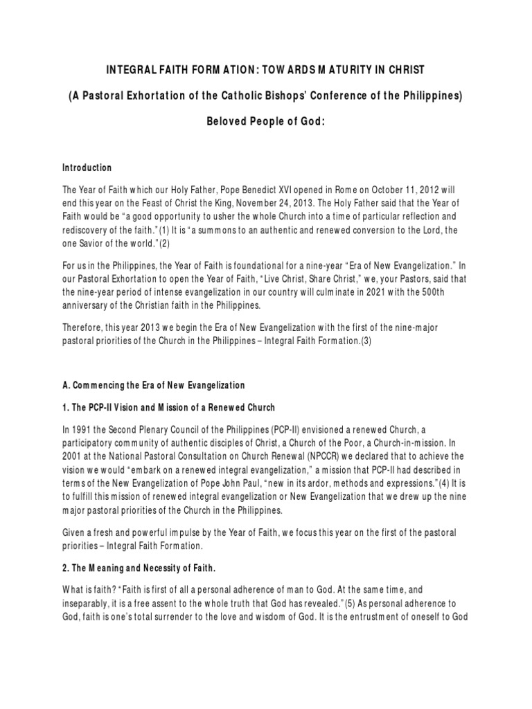 Integral Faith Formation: Towards Maturity in Christ (A Pastoral ...