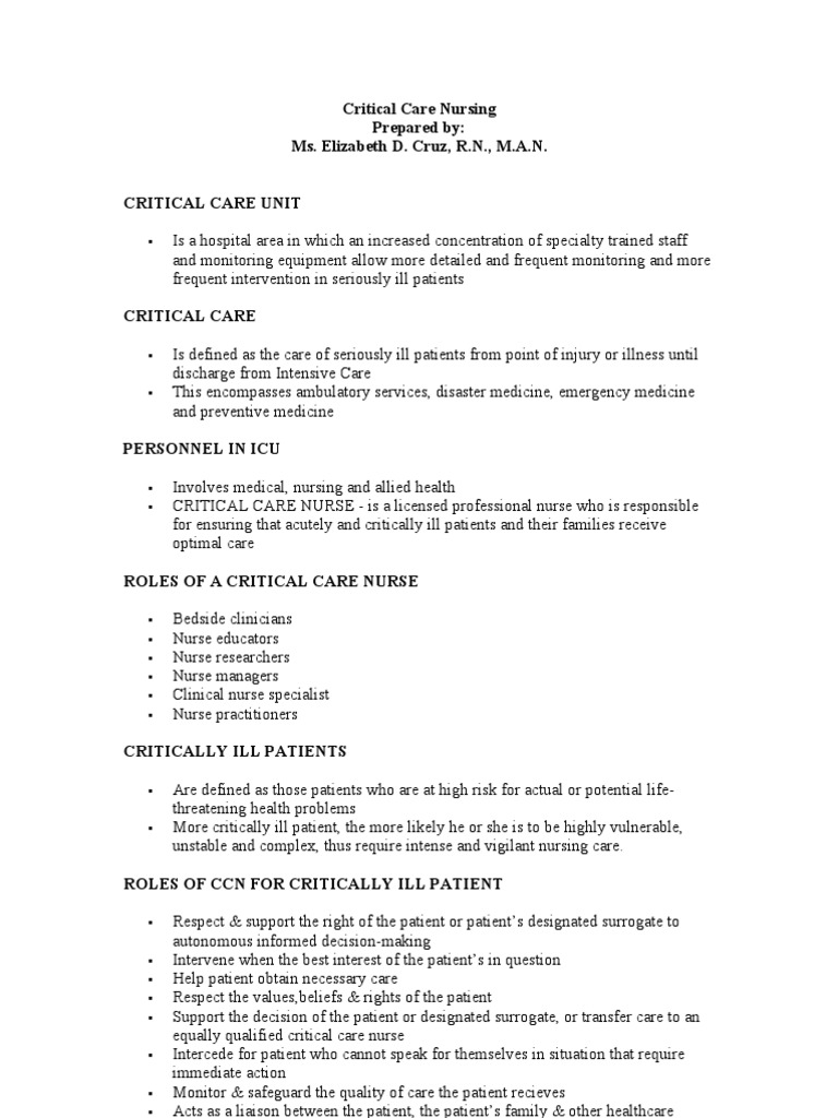 Critical Care Nursing | PDF | Intravenous Therapy | Intensive Care Medicine