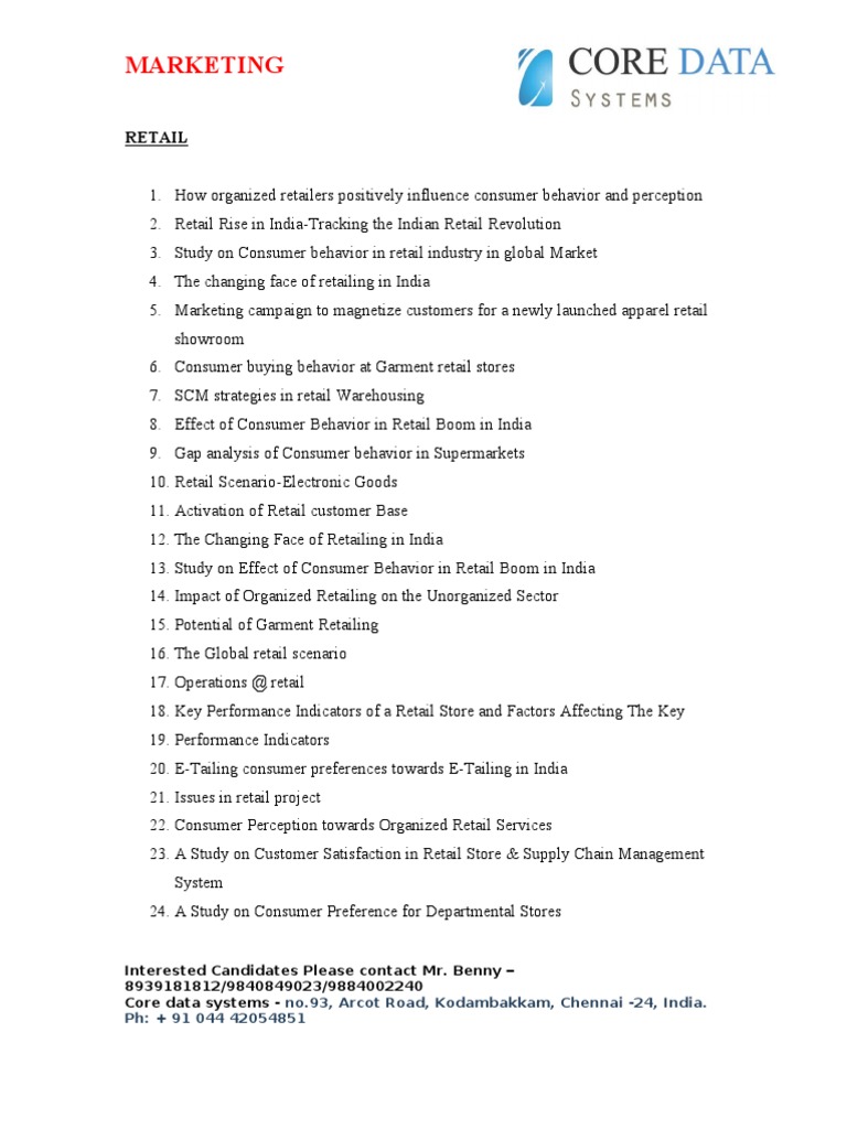 MBA Marketing Project Titles | Download Free PDF | Retail | Brand