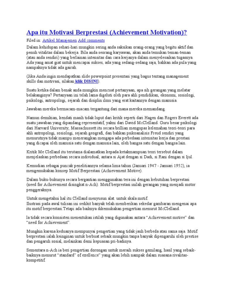 Motivasi Berprestasi | PDF