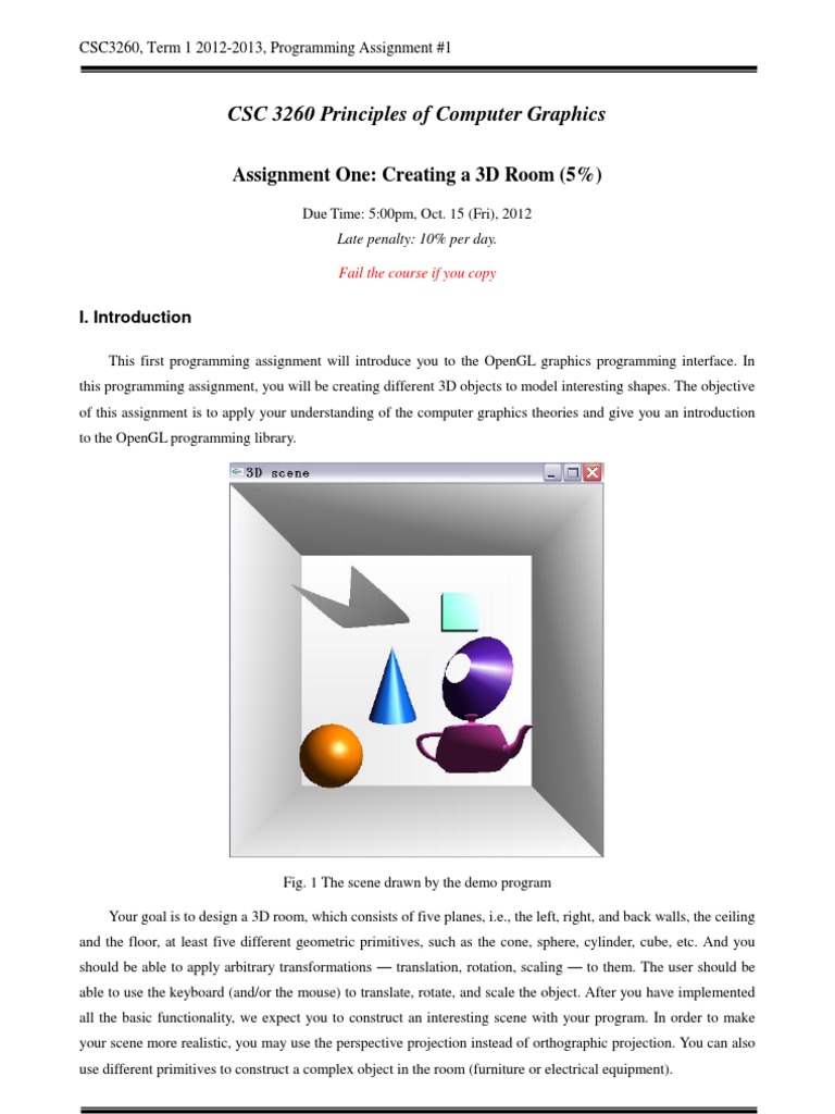CSC 3260 Principles of Computer Graphics: Assignment One: Creating A 3D ...