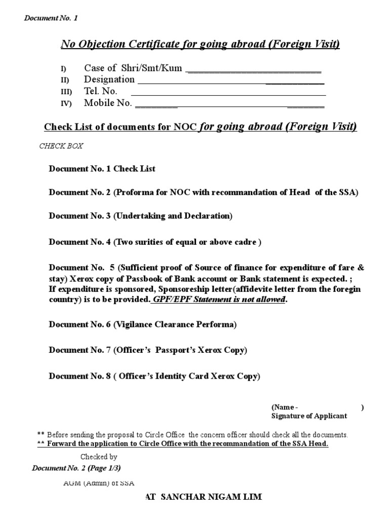 Forms For NOC Going Abroad | PDF | Passport | Travel Visa