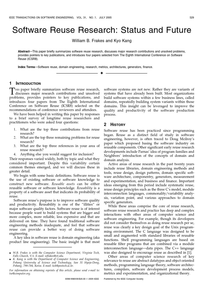 Software Reuse Research Summary and Future Directions | PDF | Component ...