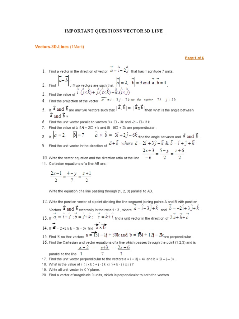 Important Question in Vector | PDF | Line (Geometry) | Euclidean Vector