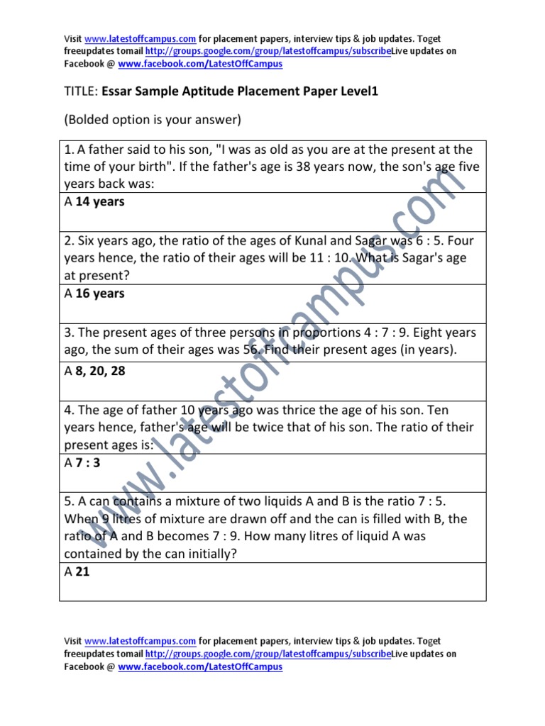 Essar Sample Aptitude Placement Paper Level1 | PDF | Teaching Mathematics | Nature