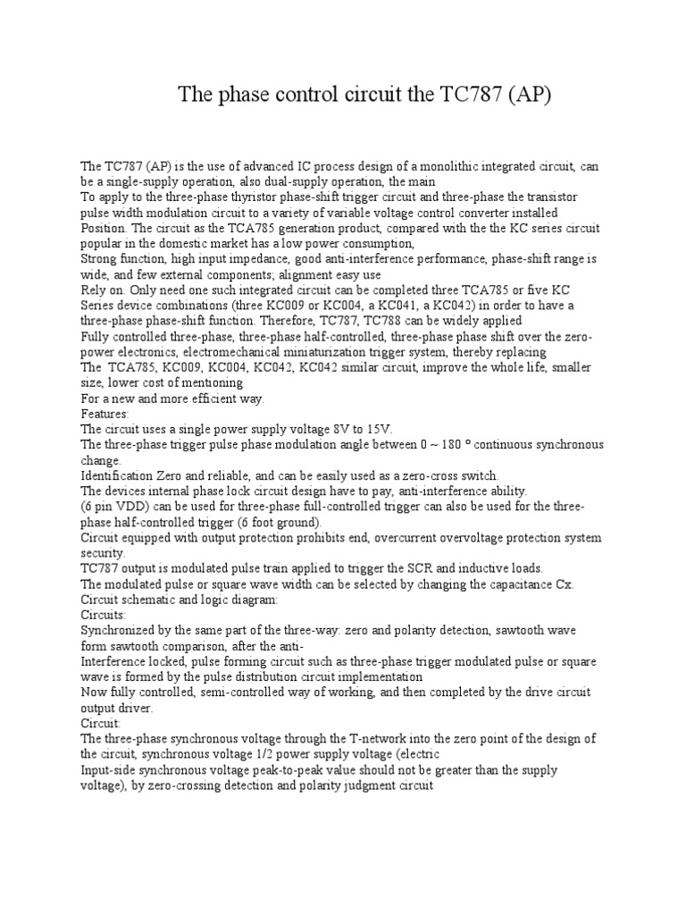The Phase Control Circuit The TC787 | Download Free PDF | Rectifier ...