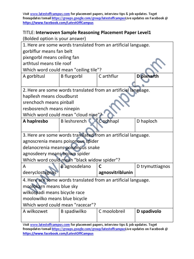 Interwoven Sample Reasoning Placement Paper Level1 | PDF | Leisure | Nature
