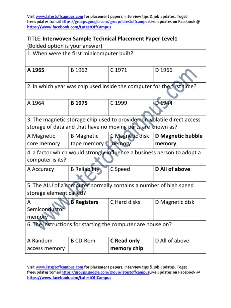 Interwoven Sample Technical Placement Paper Level1 | PDF | Disk Storage | Computer Data Storage