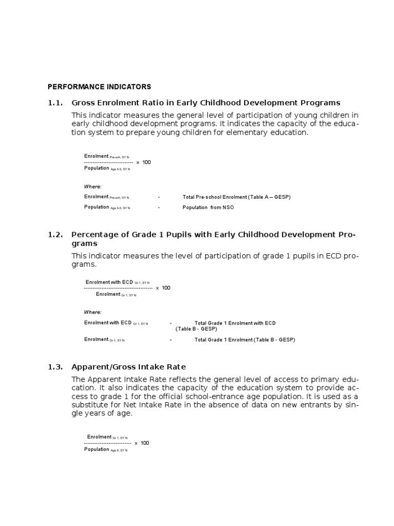 Performance Indicators Formula | PDF | Early Childhood Education | Students