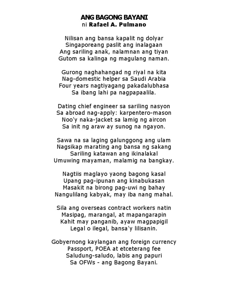 Ang Bagong Bayani-Tula | PDF