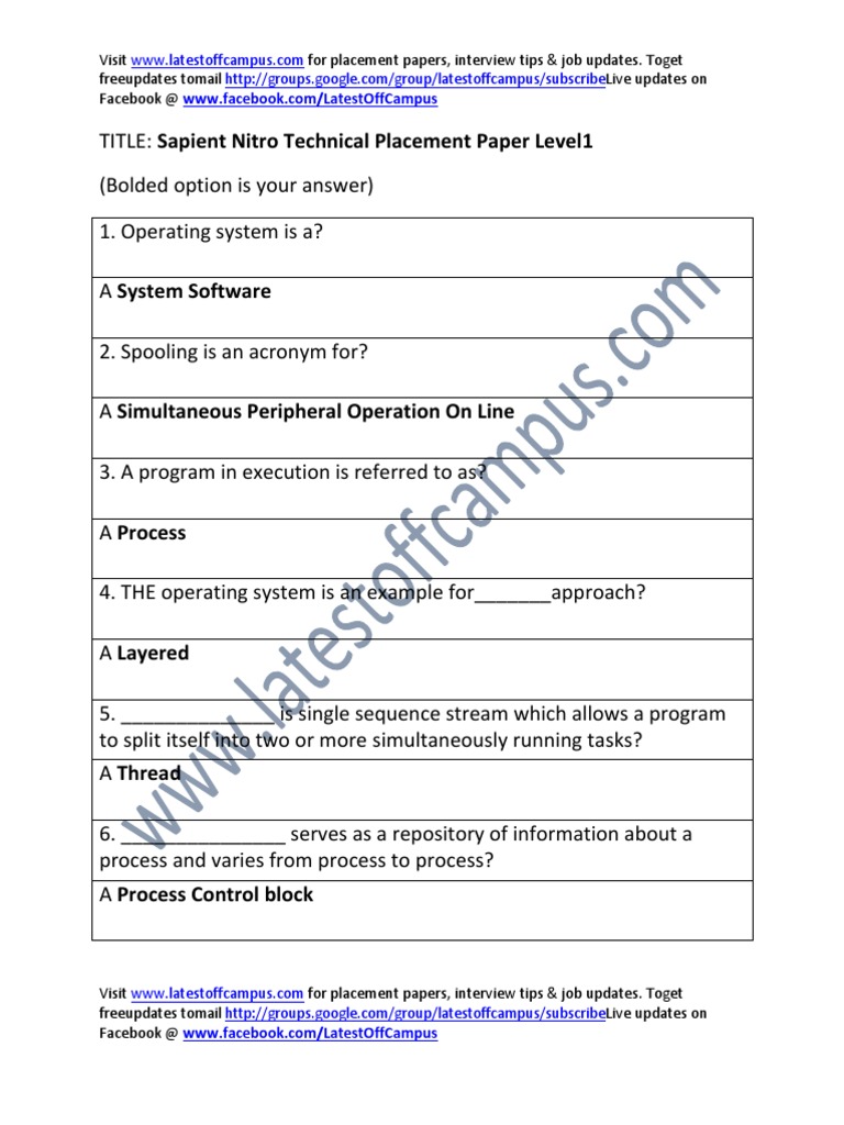 Sapient Nitro Technical Placement Paper Level1 | PDF | Scheduling (Computing) | Computing ...