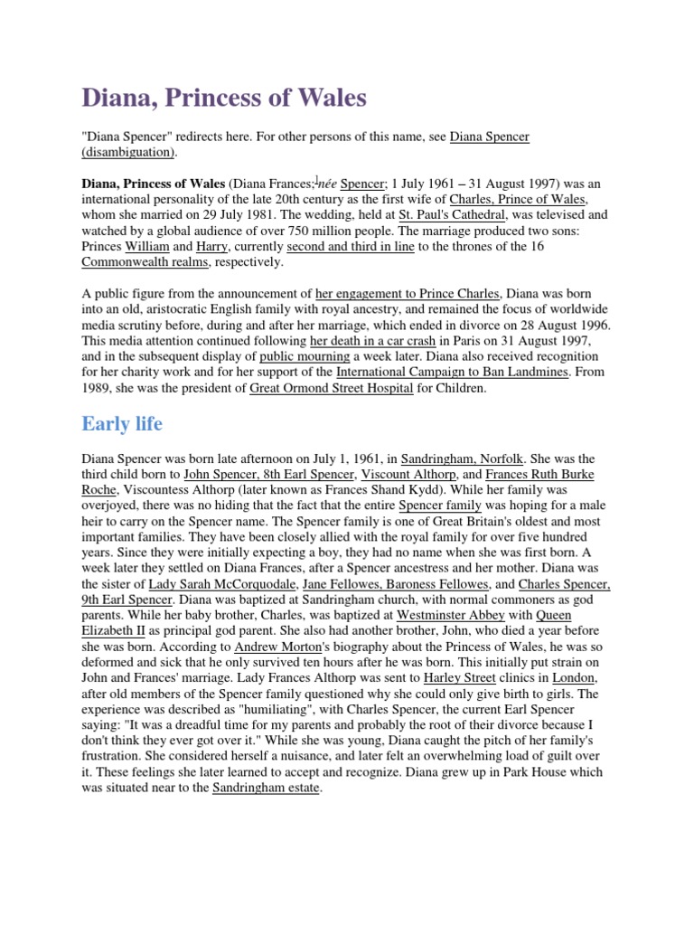 Story of Princess Diana | Diana | Family | Free 30-day Trial | Scribd