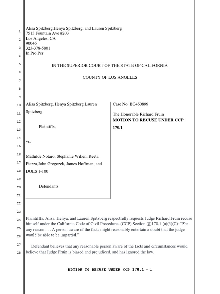 Motion To Recuse Under CCP 170.1 | Download Free PDF | Lawsuit | Pleading