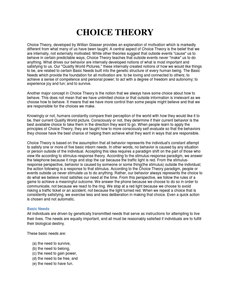 Choice Theory: Basic Needs | PDF | Motivation | Motivational