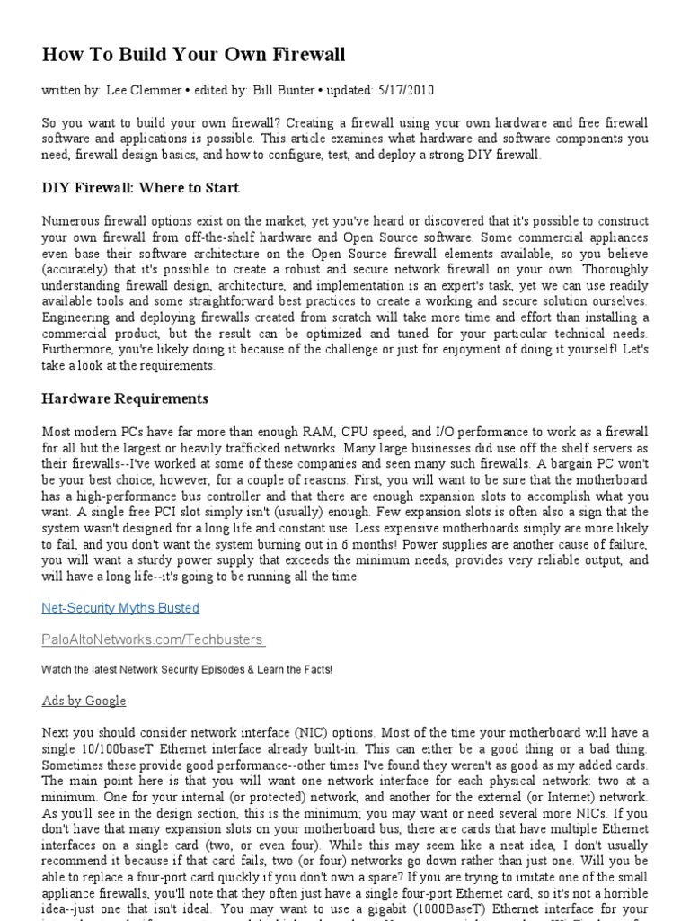 How To Build Your Own Firewall | PDF | Firewall (Computing) | Computer ...