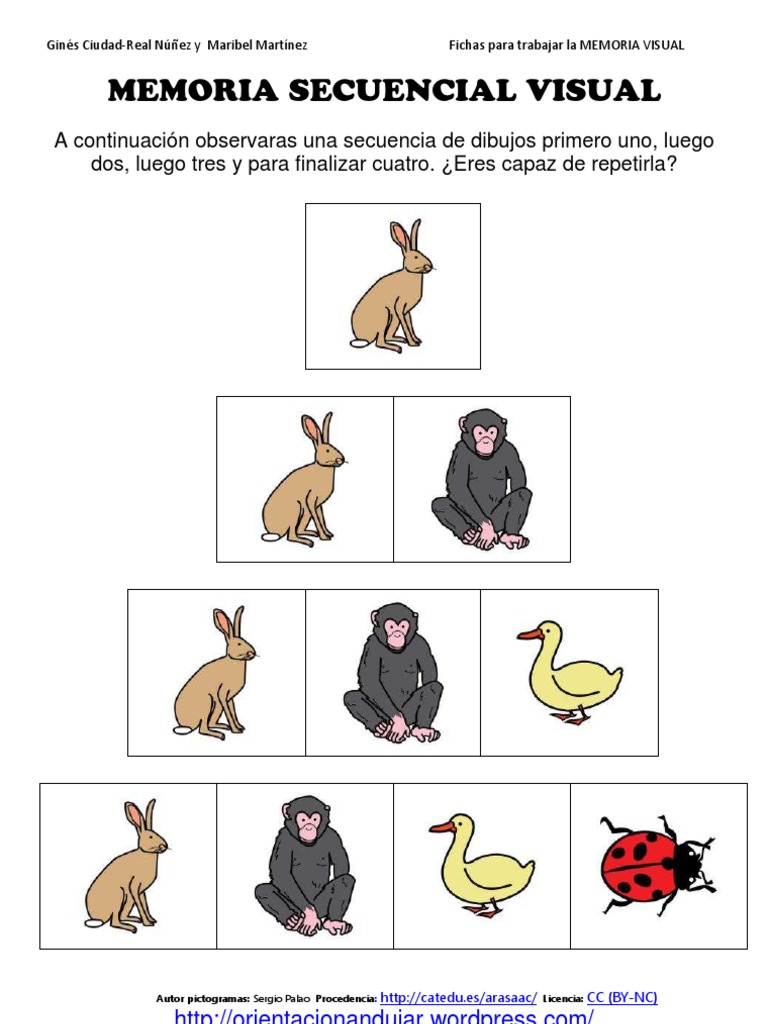 Memoria Visual Con 4 Imagenes Fichas 1 50 Animales | PDF