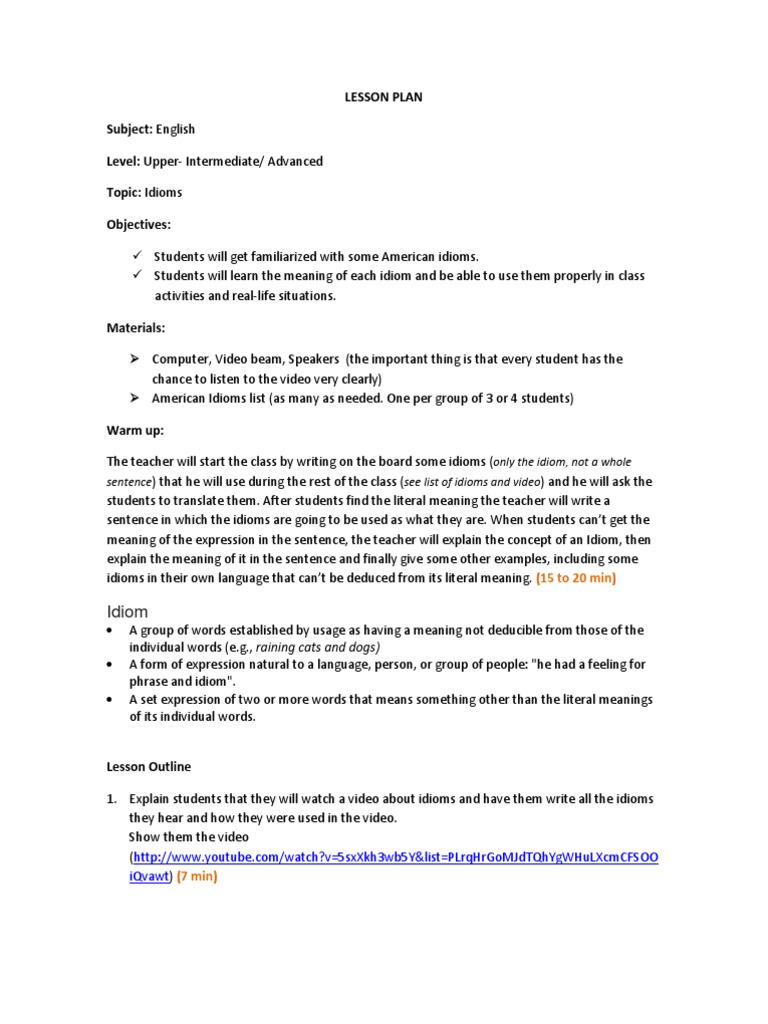 Lesson Plan | PDF | Idiom | Lesson Plan