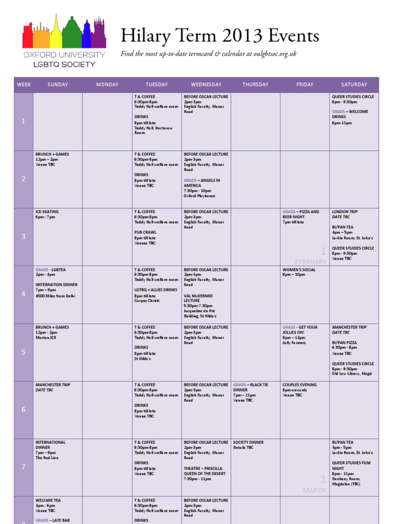 Weekly Event Schedule Hilary Term 2013 | PDF | Social Science