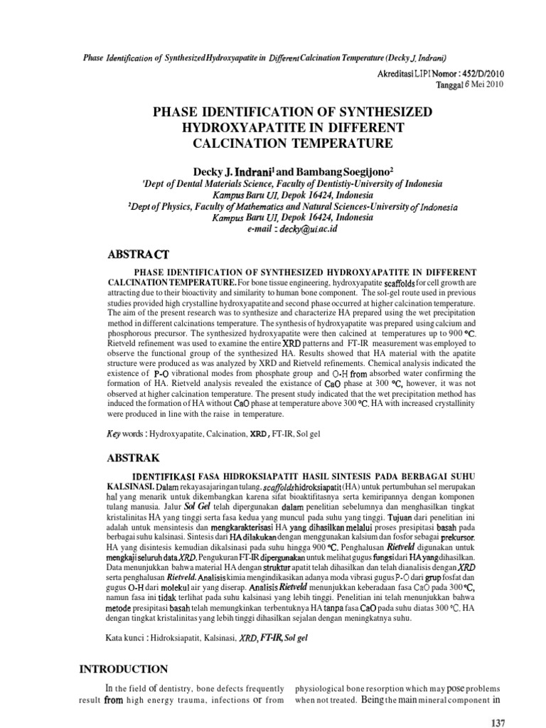 HA Identification | PDF | Calcium | Crystal Structure