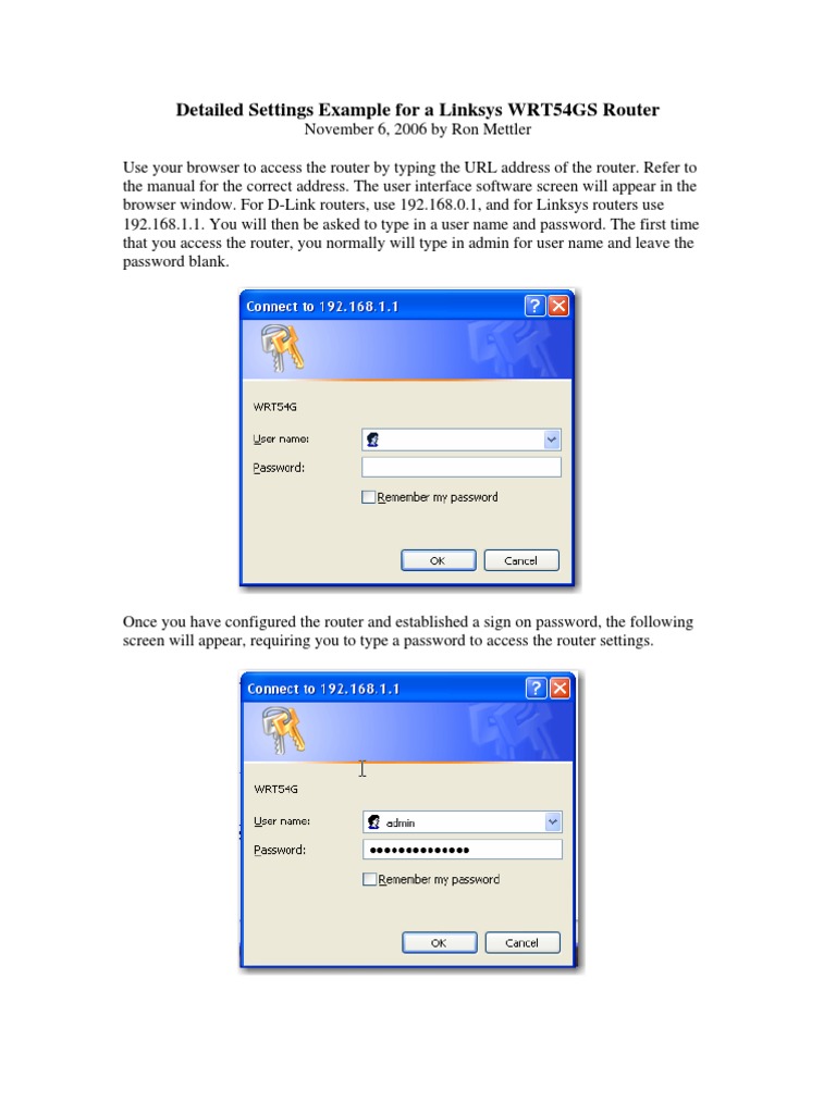 Detailed Settings Example For A Linksys WRT54GS Router | PDF | Wi Fi ...