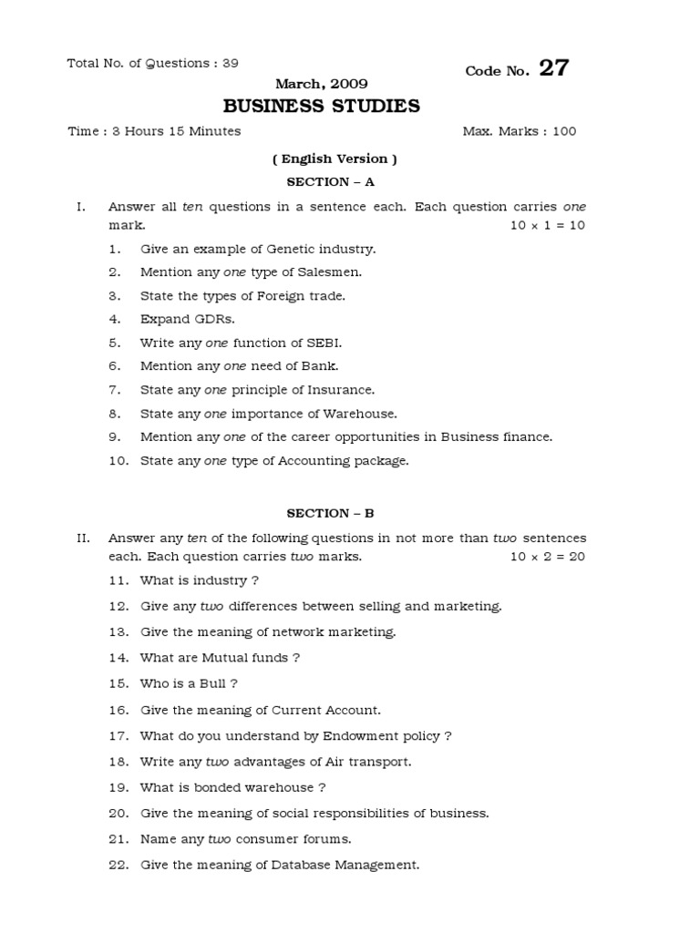 Karnataka Second PUC Business Studies Question Paper | PDF | Insurance ...
