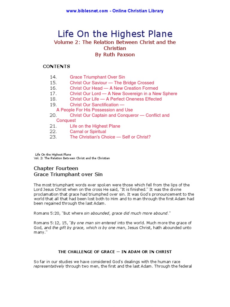Ruth Paxson Life On The Highest Plane | PDF | Grace In Christianity | Sin