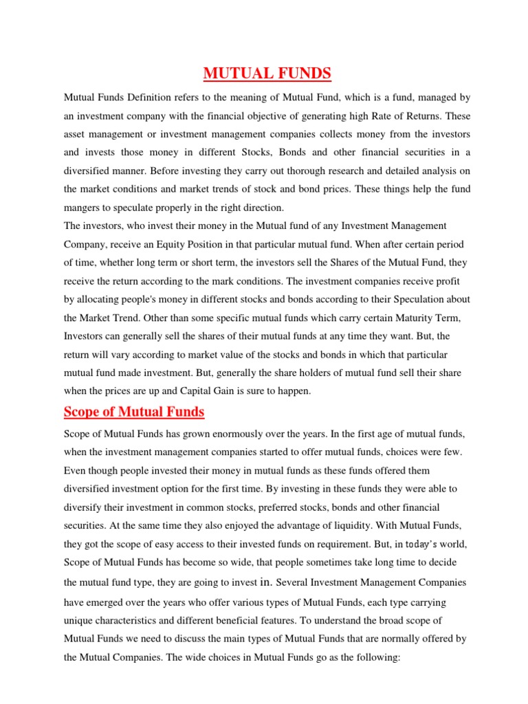 Scope of Mutual Funds | PDF