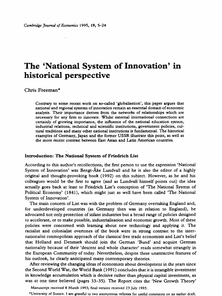 The 'National System of Innovation' in Historical Perspective | PDF ...
