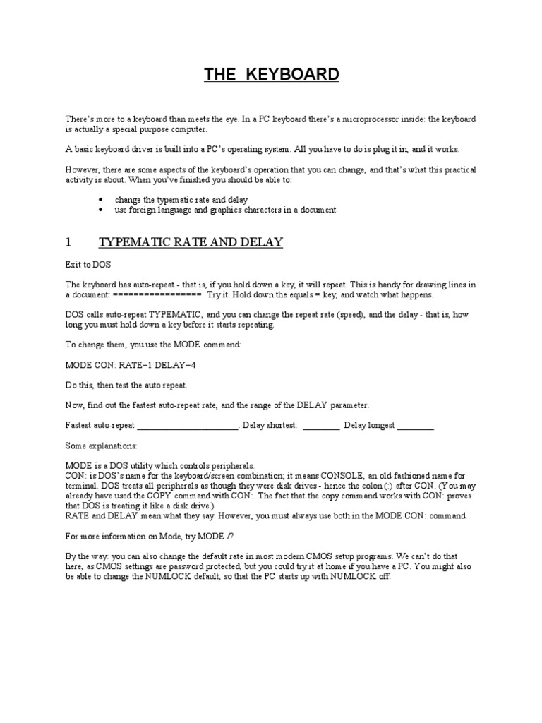 Understanding Keyboard Functionality: Changing Typematic Rates, Using ...