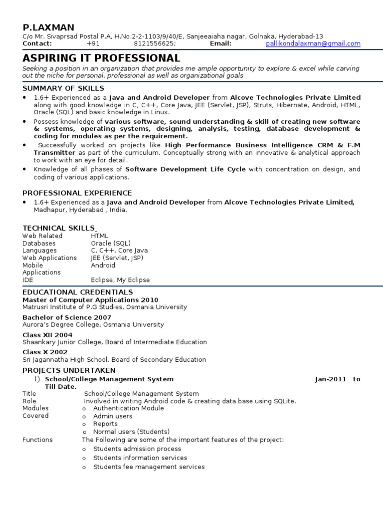 2 Year Java Resume | PDF | Java (Programming Language) | Java Server Pages