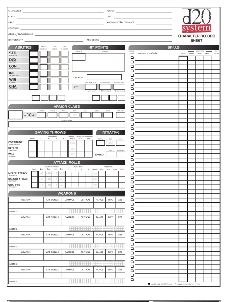 Generic d20 Character Sheet | PDF | History