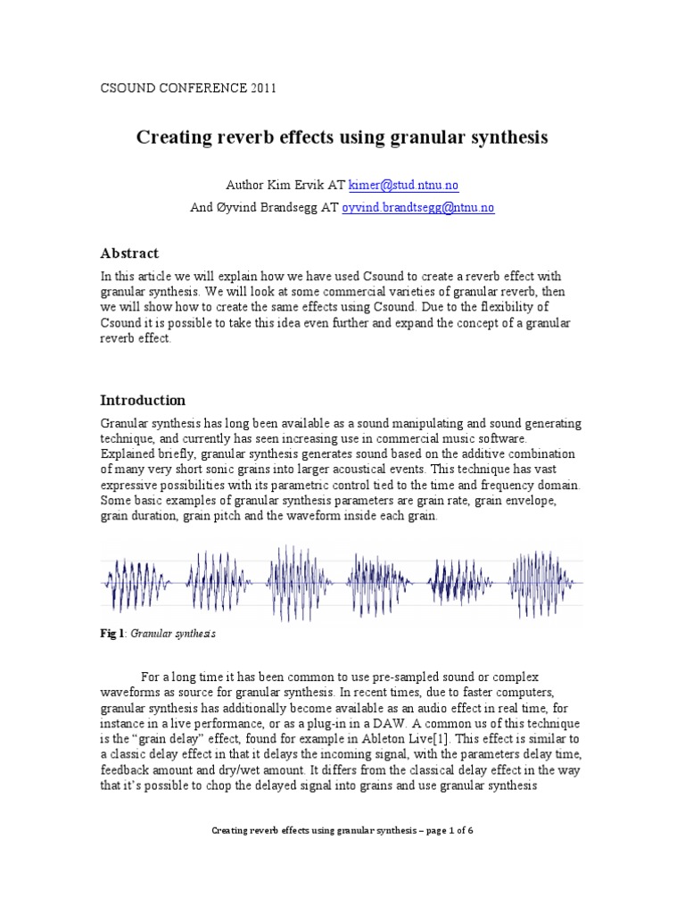 Granular Synthesis for Reverb Effects | PDF | Synthesizer | Audio ...