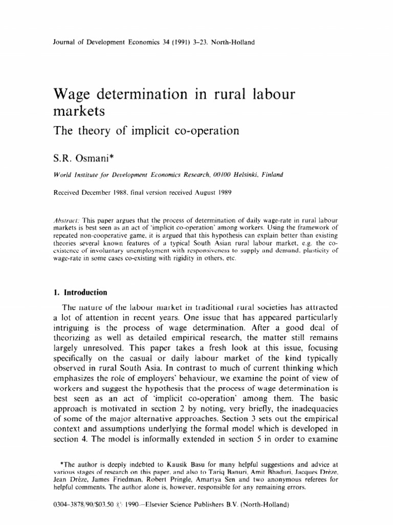 Wage Determination in Rural Labour Markets: The Theory of Implicit Co ...