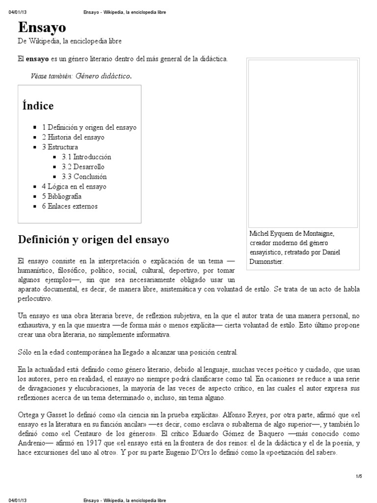 Ensayo - Wikipedia, La Enciclopedia Libre | PDF | Ensayos | Epistemología