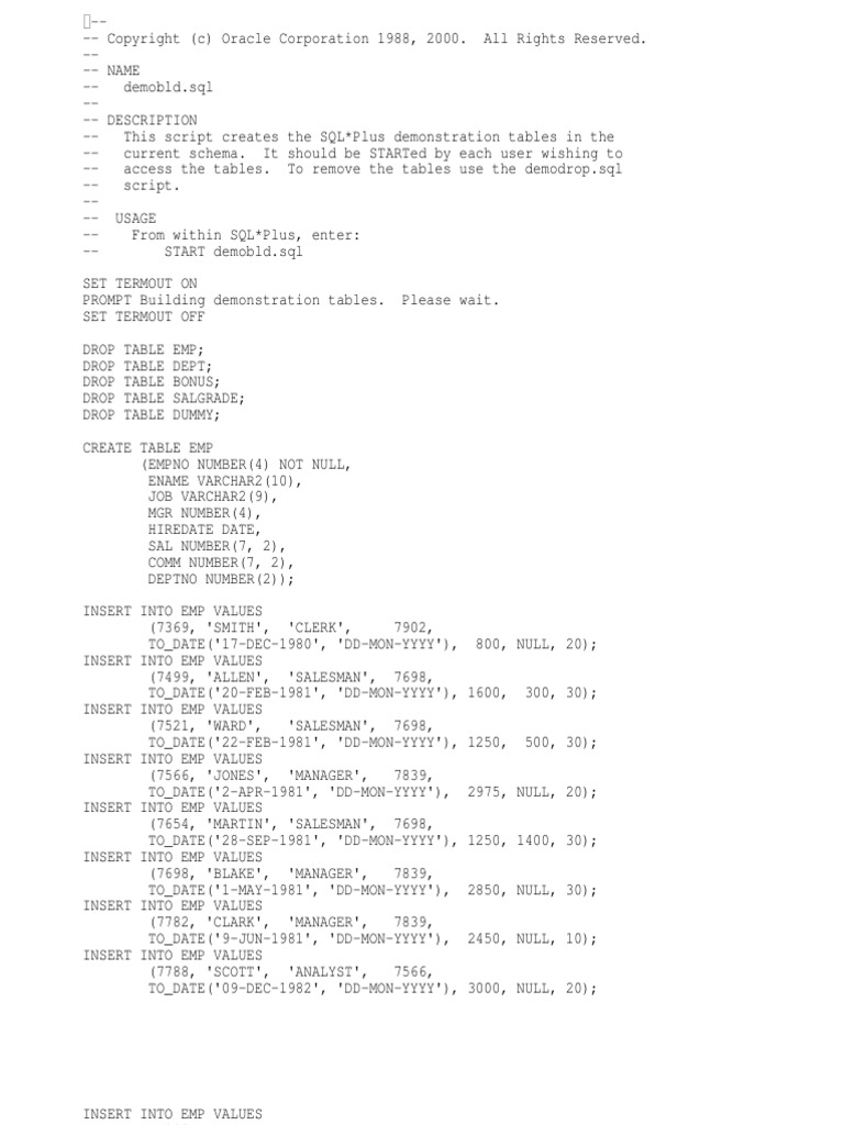 Demobld (1) SQL | PDF | Sql | Data