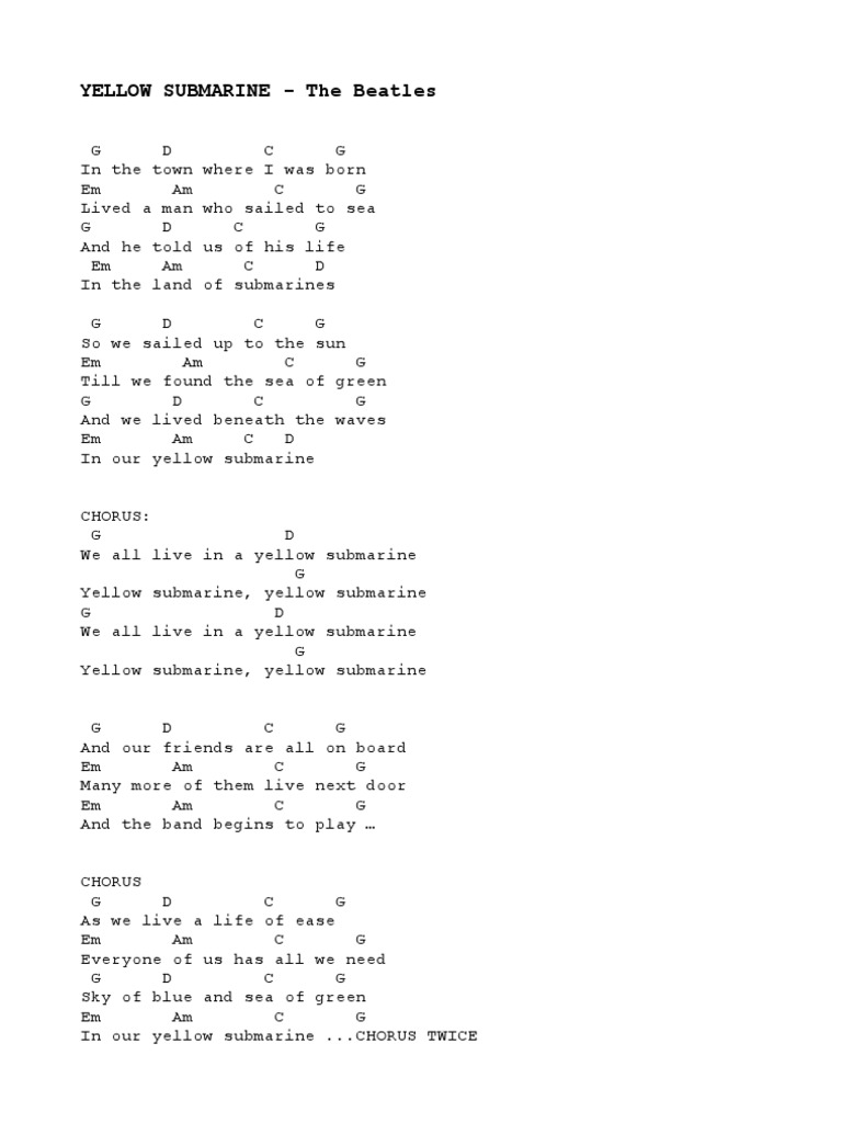 Guitar Chords For Yellow Submarine