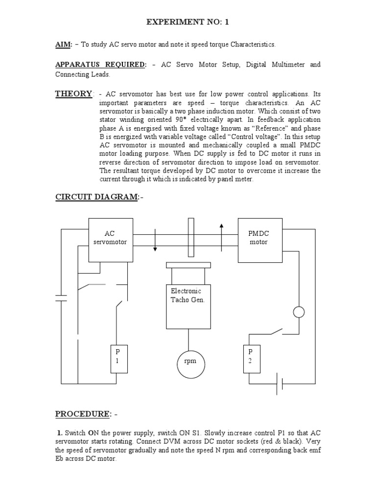 Experiment No: 1: Aim: Apparatus Required | PDF | Electric Motor ...