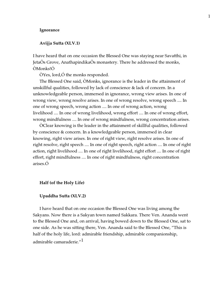 Ignorance Avijja Sutta (XLV.1) | PDF | Noble Eightfold Path | Indian ...