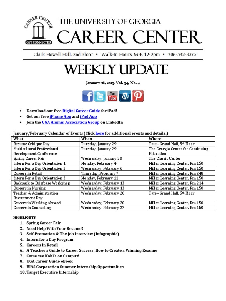 Career Center Weekly Update | PDF | Internship | Job Hunting