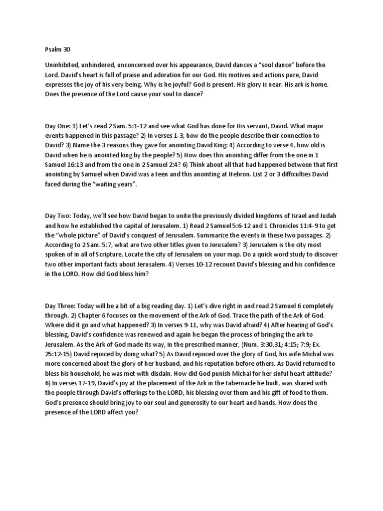 Psalm 30 | PDF | Books Of Samuel | David