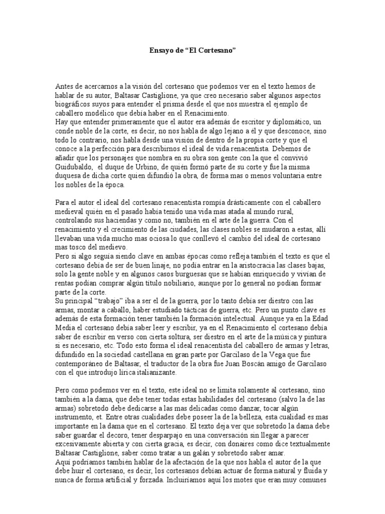 Ensayo de El Cortesano | PDF | Renacimiento | Nobleza