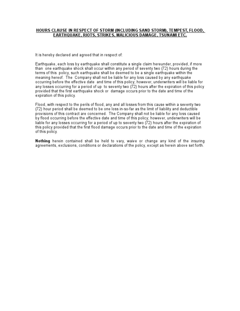 72-Hour Clause for Storm and Earthquake | PDF