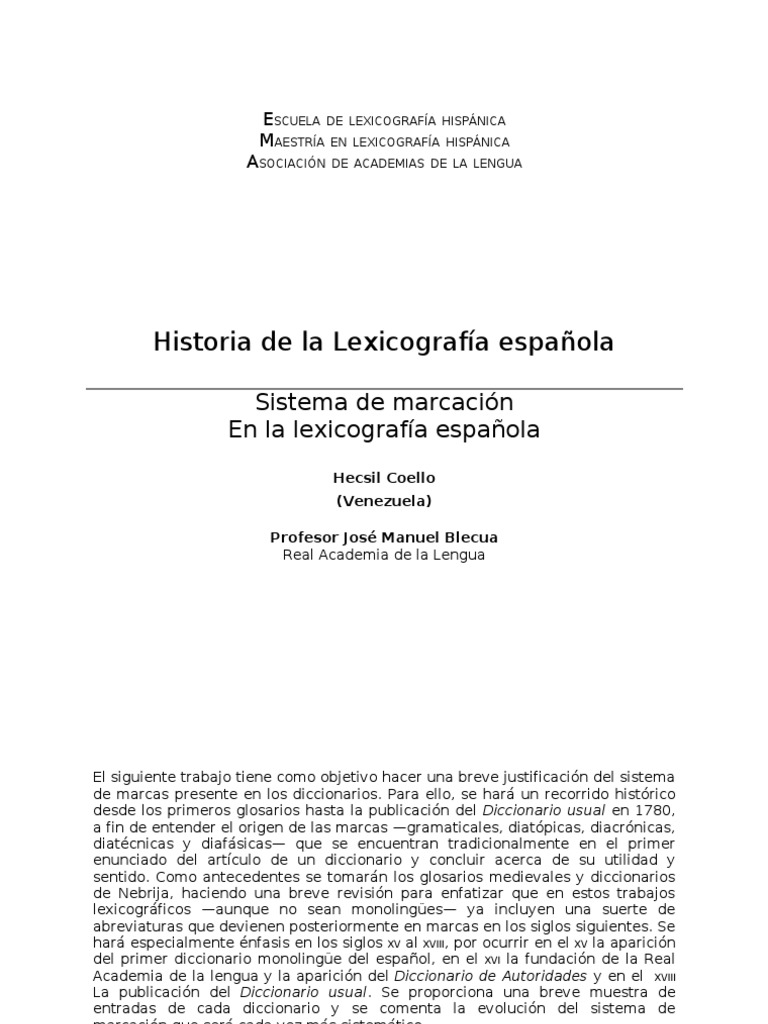 Historia de La Lexicografía Española-José Manuel Blecua | PDF ...