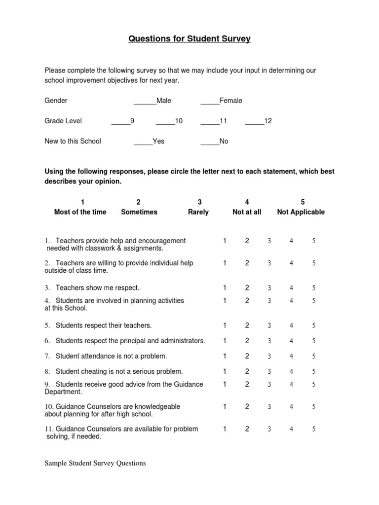 Sample Student Survey | PDF | Survey Methodology | Students