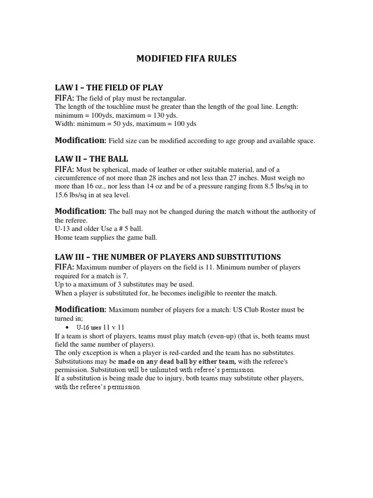 MODIFIED FIFA RULES FOR YOUTH SOCCER | PDF | Referee | Games Of ...