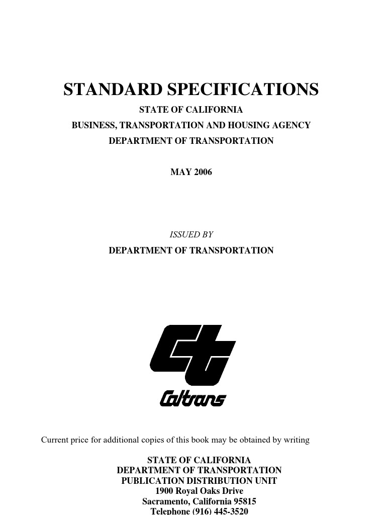 Caltrans STANDARD SPECIFICATIONS | PDF | Surety Bond | Specification ...