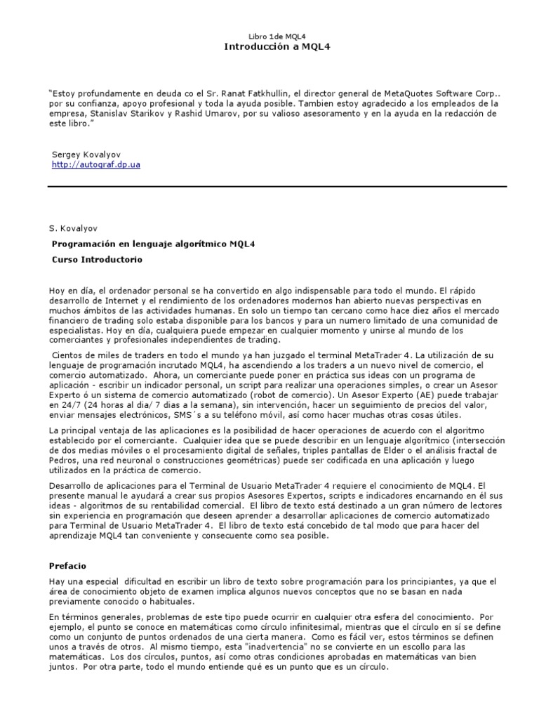 Introduccion A MQL4 | PDF | Programa de computadora | Programación