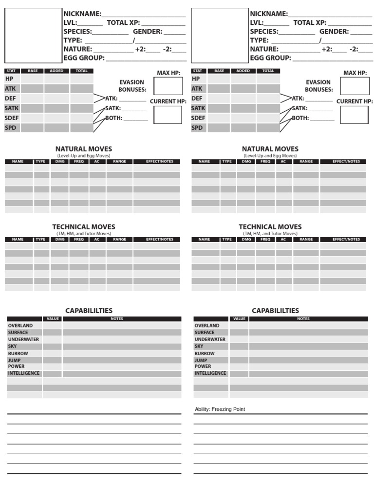 Pokémon Character Stats Template | PDF | Role Playing Video Games ...